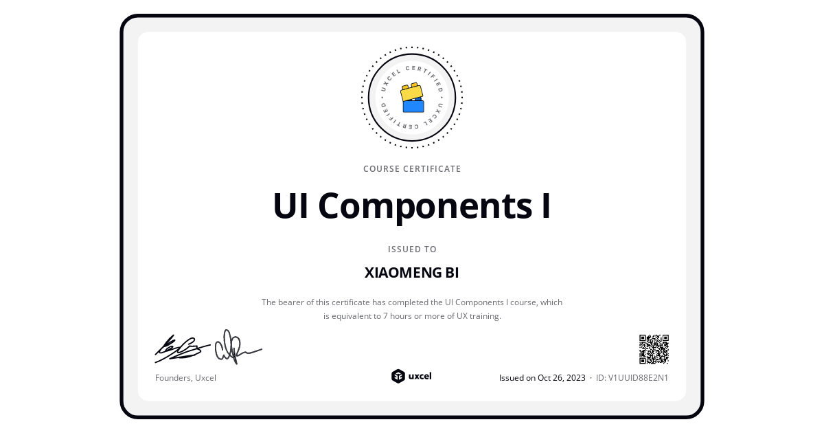 Uxcel Course Certificate of Completion | Uxcel
